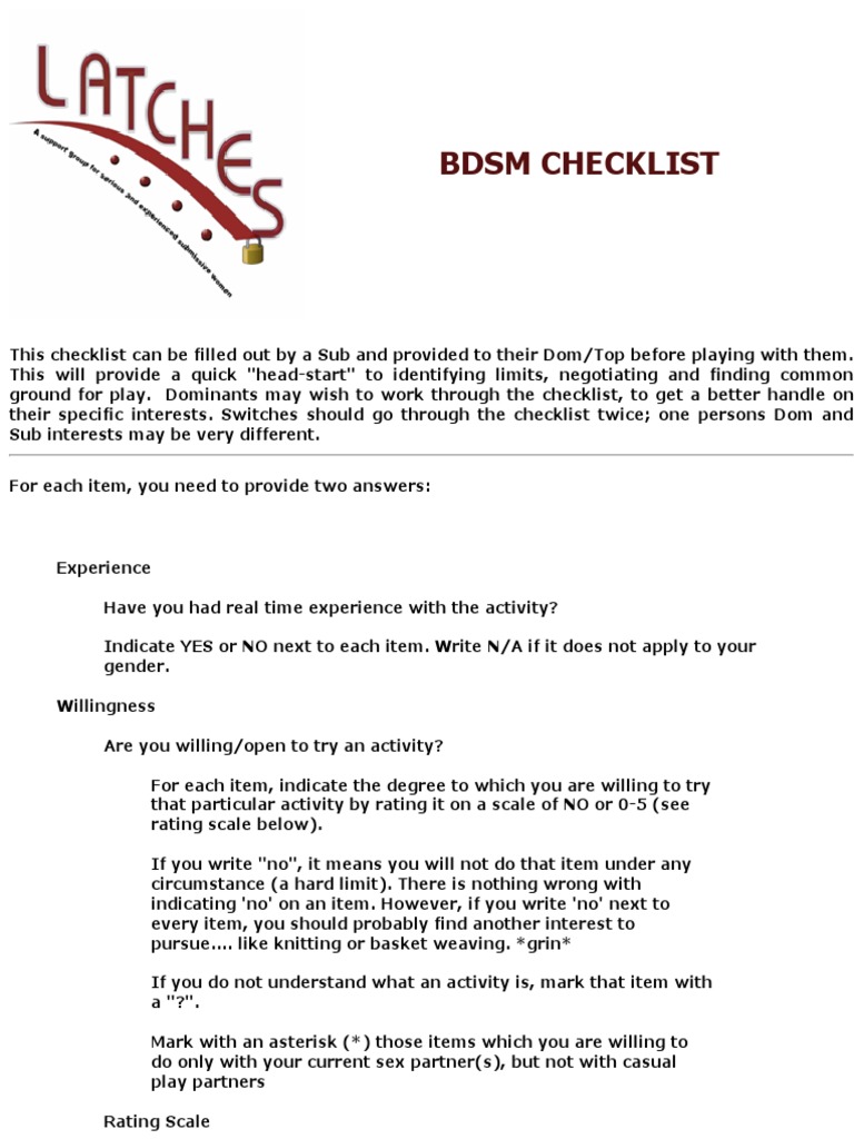 BDSM Checklist | PDF | Bdsm