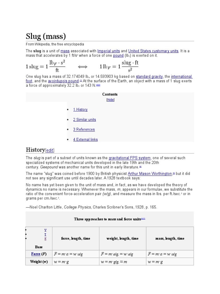 Slug | PDF | Notation | Units Of Measurement