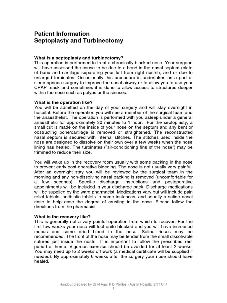 ENT - Adult Septo-Turbs Info | PDF | Surgery | Human Nose