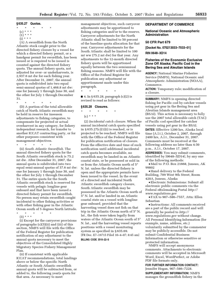 Rule: Fishery Conservation and Management: Alaska Fisheries of ...