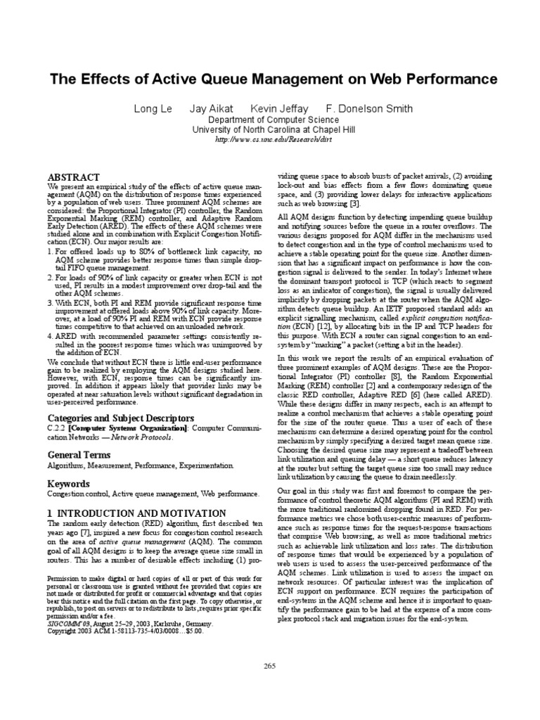 Documents The Effects Of Active Queue Management On Web Performance Pdf Network Congestion 