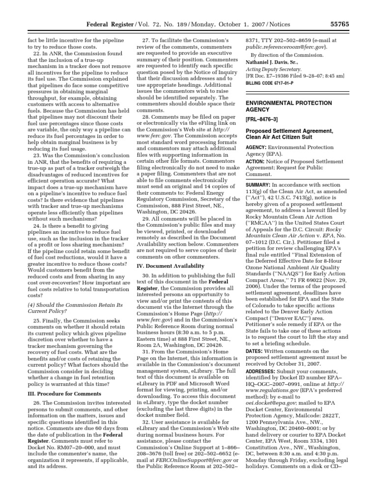 Notice: Air Pollution Control: Citizen Suits Proposed Settlements ...