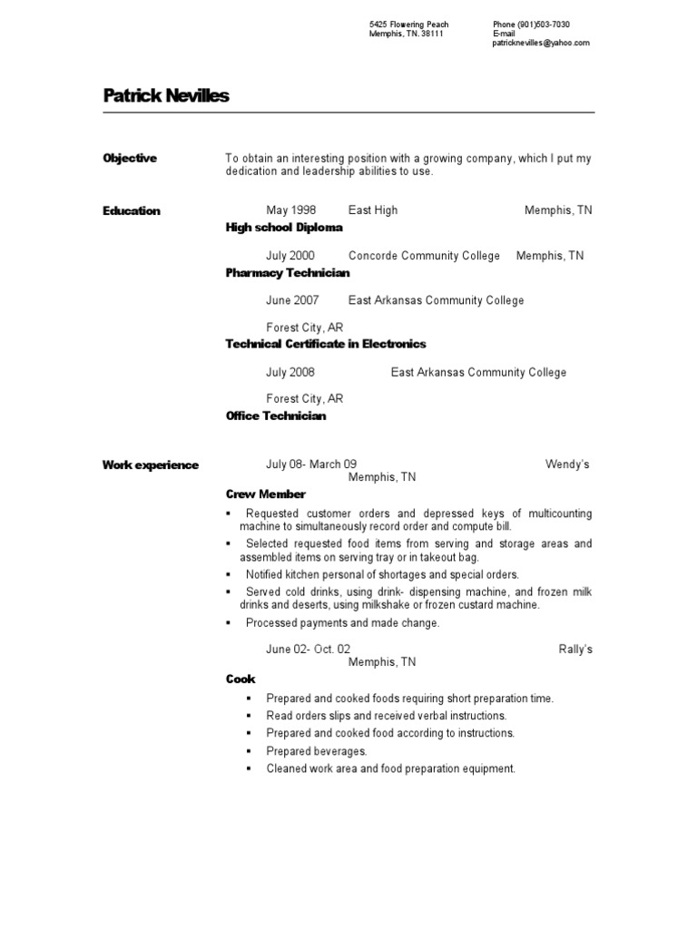 Patrick's Resume | PDF | Foods | Beverages