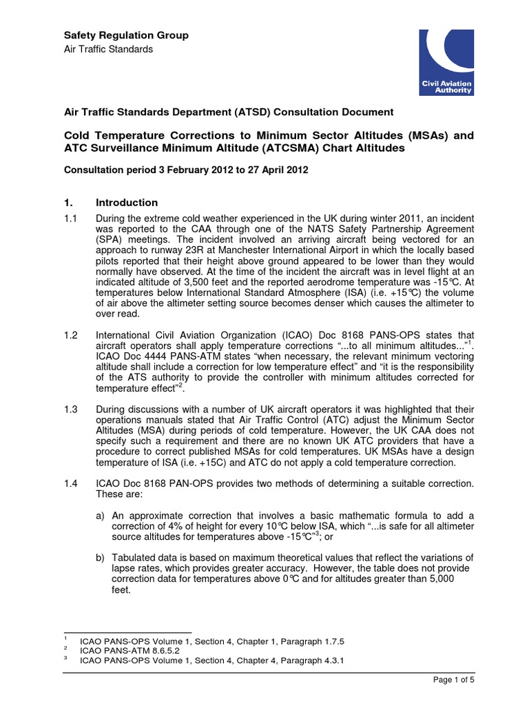 Cold Temperature Corrections Consultation Document | PDF | Air Traffic ...