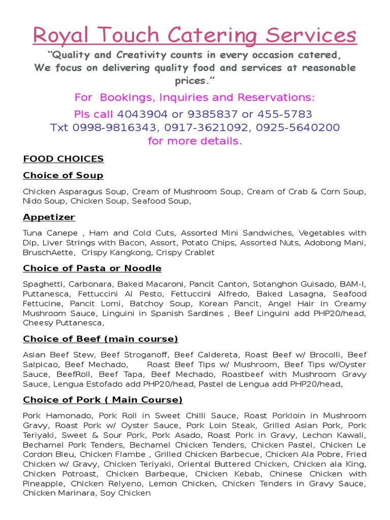 Royal Touch Catering Services | PDF | Tableware | Salad