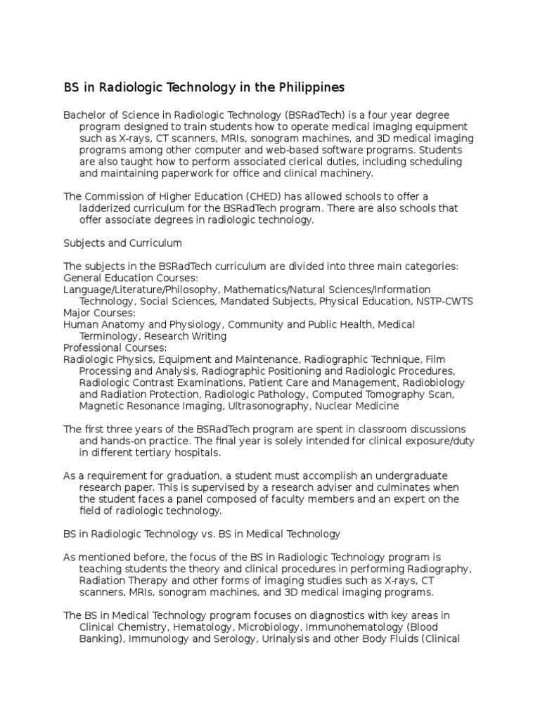 BS in Radiologic Technology in The Philippines | PDF | Radiology ...