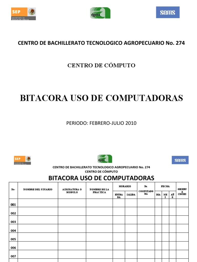 Bitacora Uso de Computadoras | PDF