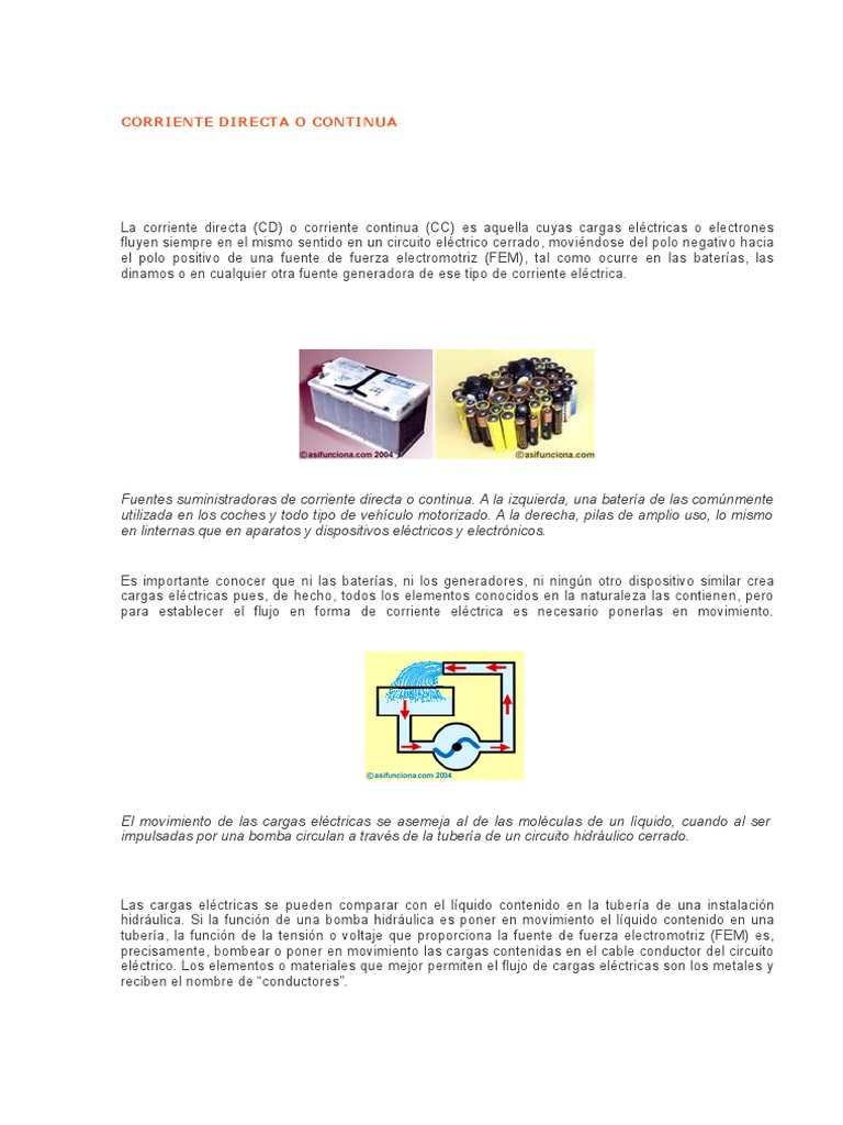 Corriente Directa o Continua | PDF | Batería (electricidad) | Corriente ...