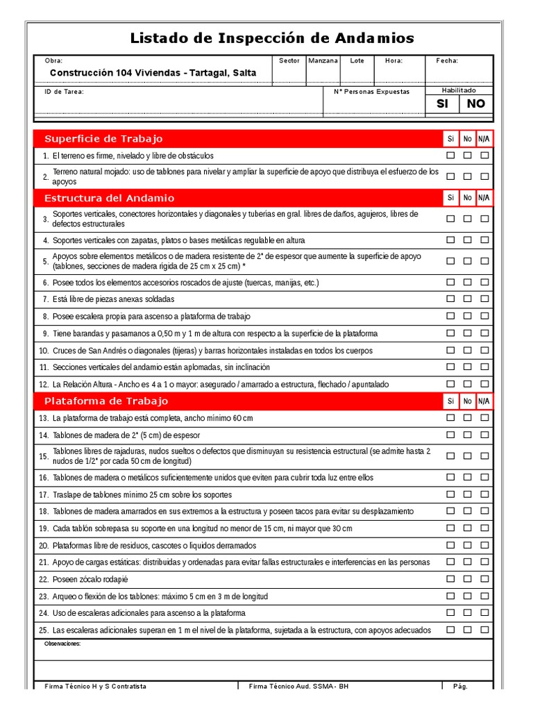 Inspección de Andamios: Checklist Completo | PDF | Andamio | Science