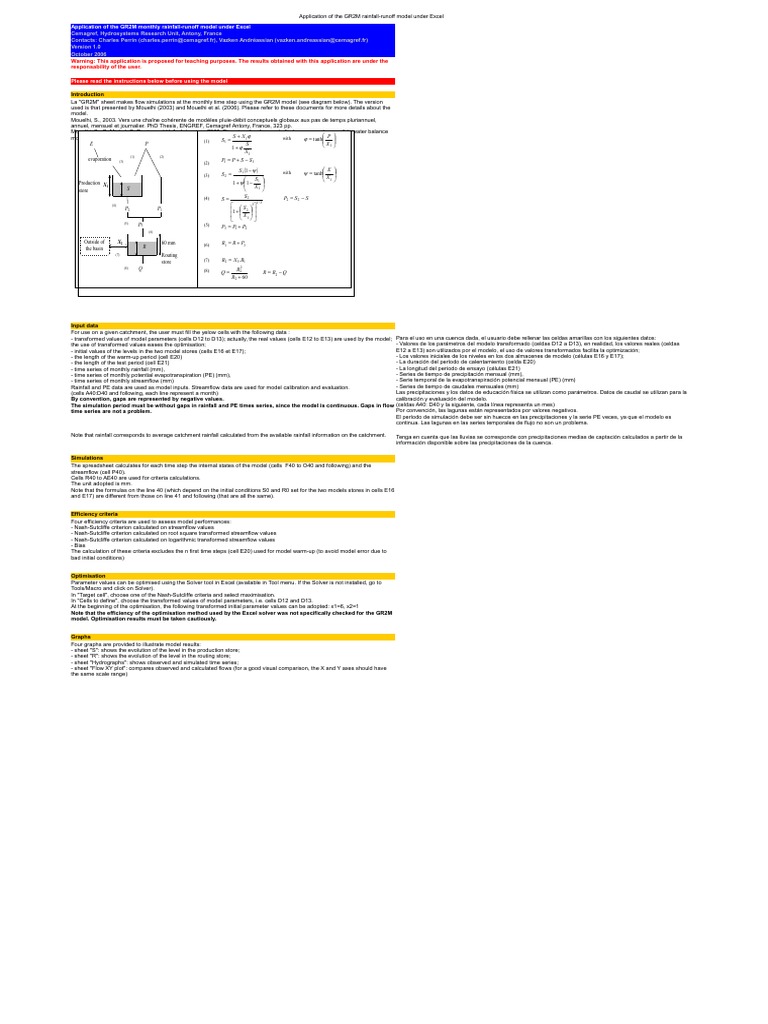 GR2M Rainfall-Runoff Model in Excel | PDF | Microsoft Excel | Teaching ...