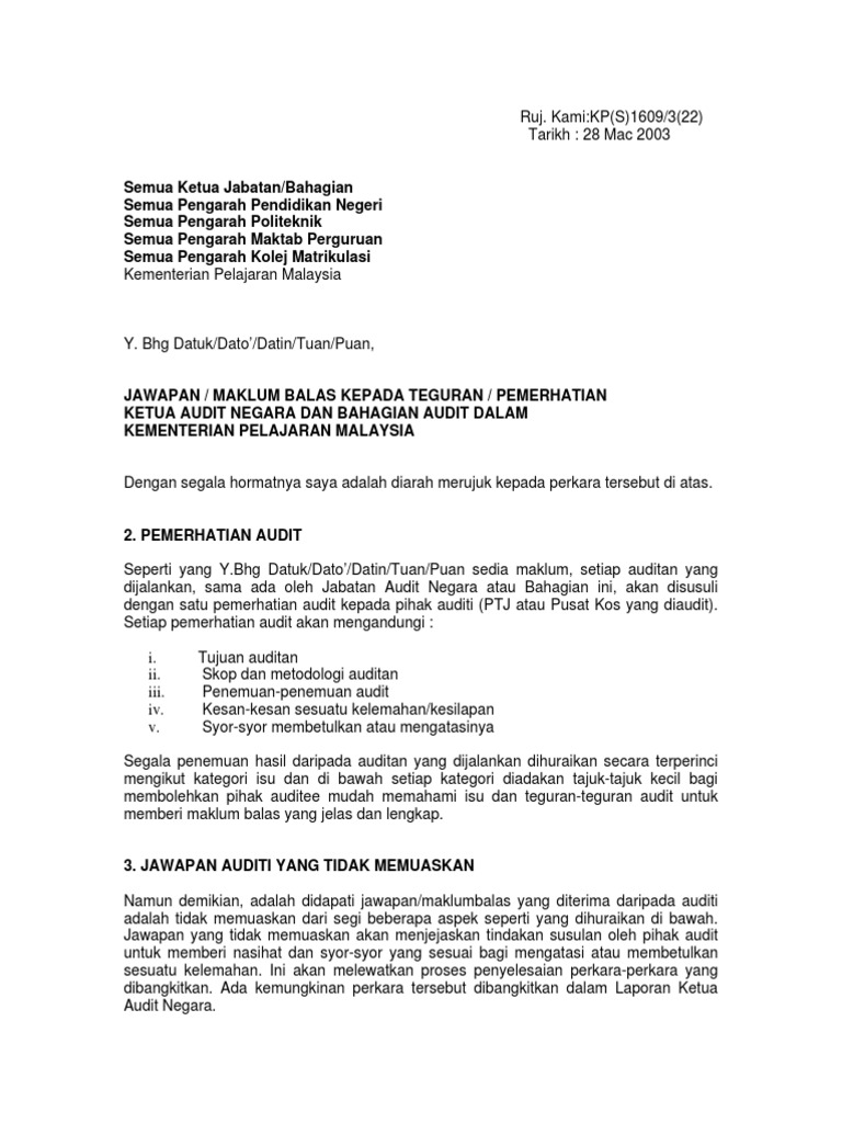 Ruj. Kami:KP (S) 1609/3 (22) Tarikh: 28 Mac 2003 | PDF