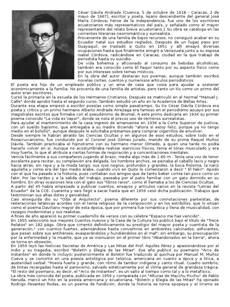 César Dávila Andrade | Ficción y literatura
