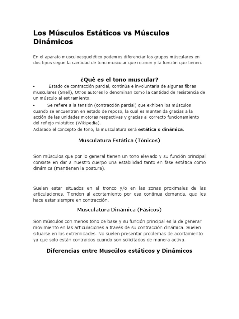 Músculos Estáticos y Dinámicos: Diferencias | PDF | Contracción ...