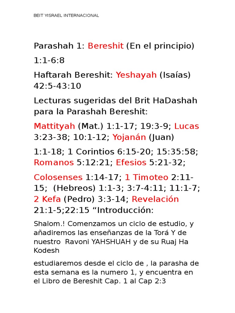 Parashah Bereshit Beit | PDF | Libro del Génesis | Tora