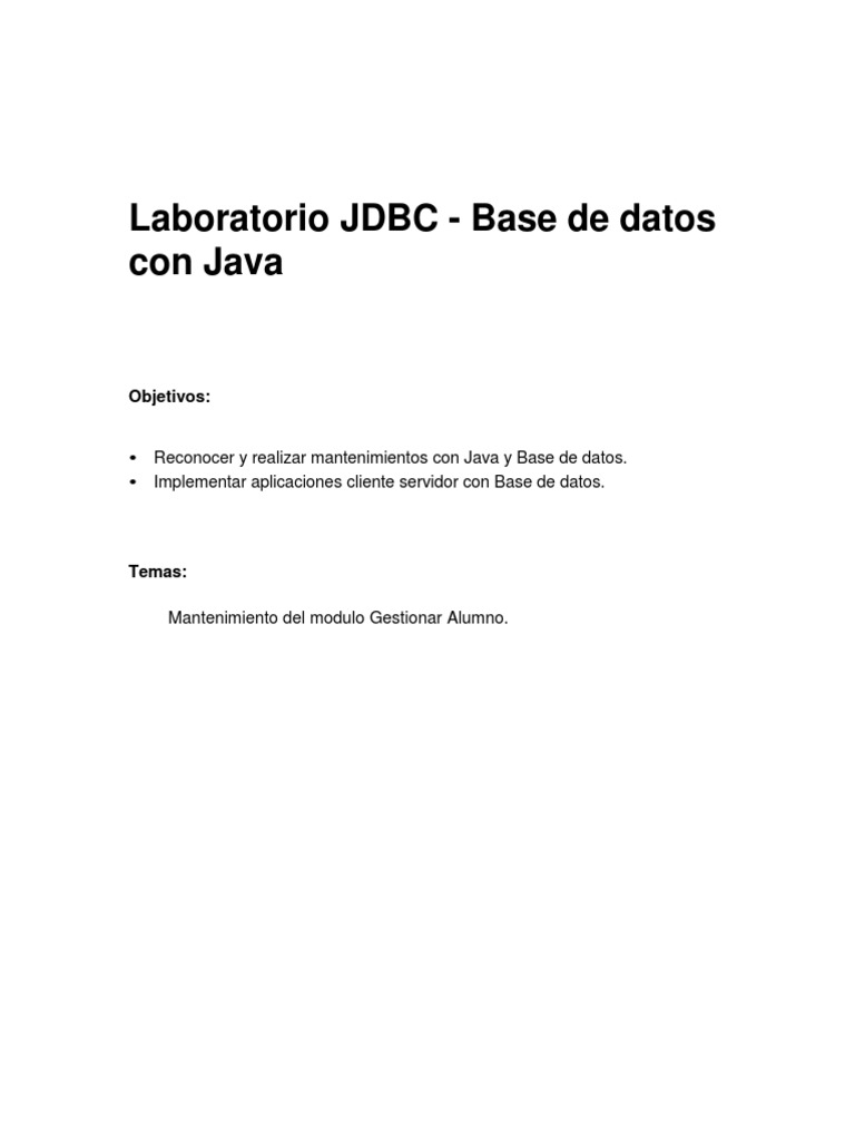 Laboratorio JDBC | PDF | Java (lenguaje de programación) | Servidor SQL de Microsoft