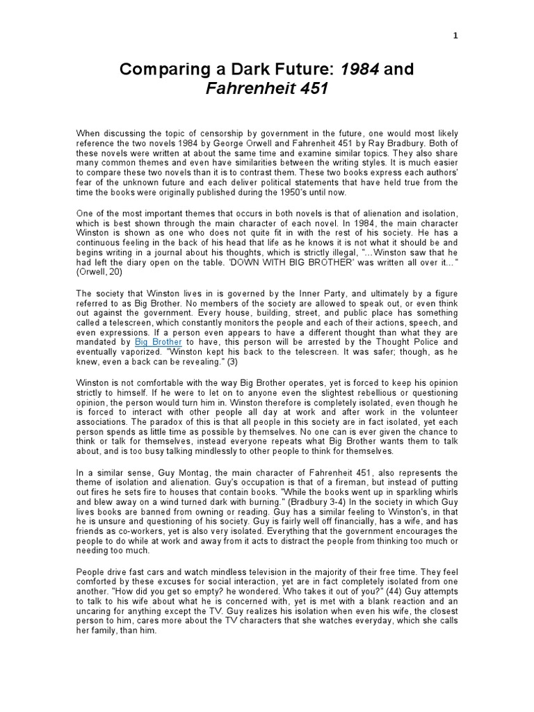 Article - Comparing A Dark Future 1984 and FAHRENHEIT 451 | PDF | Ray ...