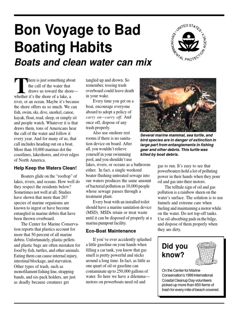 Bon Voyage To Bad Boating Habits: Boats and Clean Water Can Mix | PDF ...