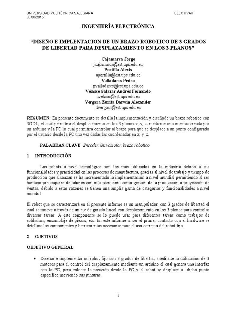 Informe Brazo Robotico | PDF | Robot | Robótica
