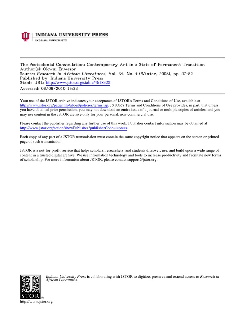 The Postcolonial Constellation Contemporary Art in A State of Permanent ...