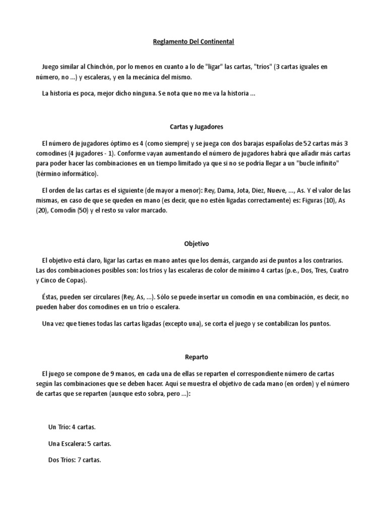 Reglas del Juego de Cartas Continental | PDF | Juego de azar | Juegos ...
