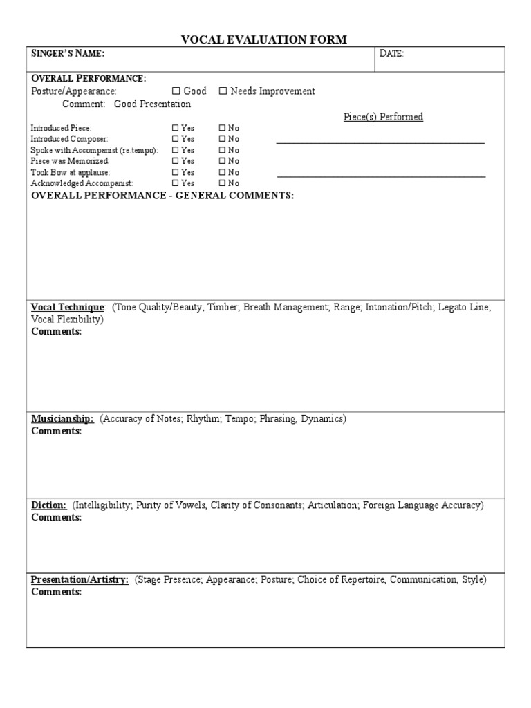 Vocal Evaluation Form | PDF