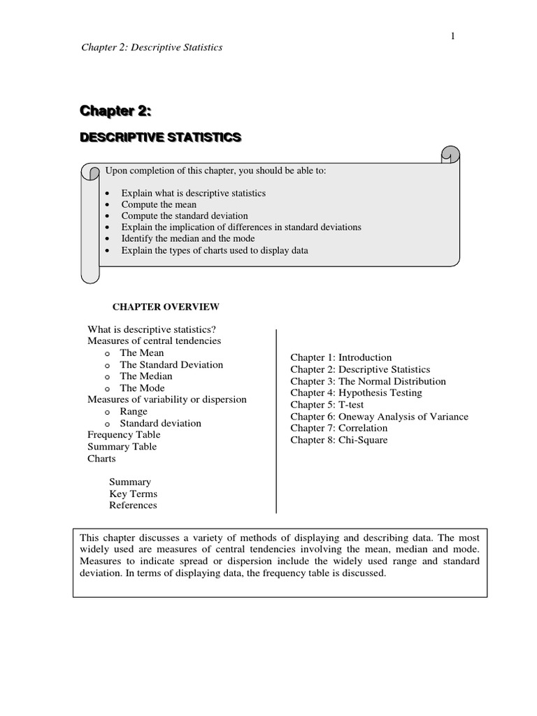 Chapter 2 Descriptive Statistics | PDF | Mean | Median