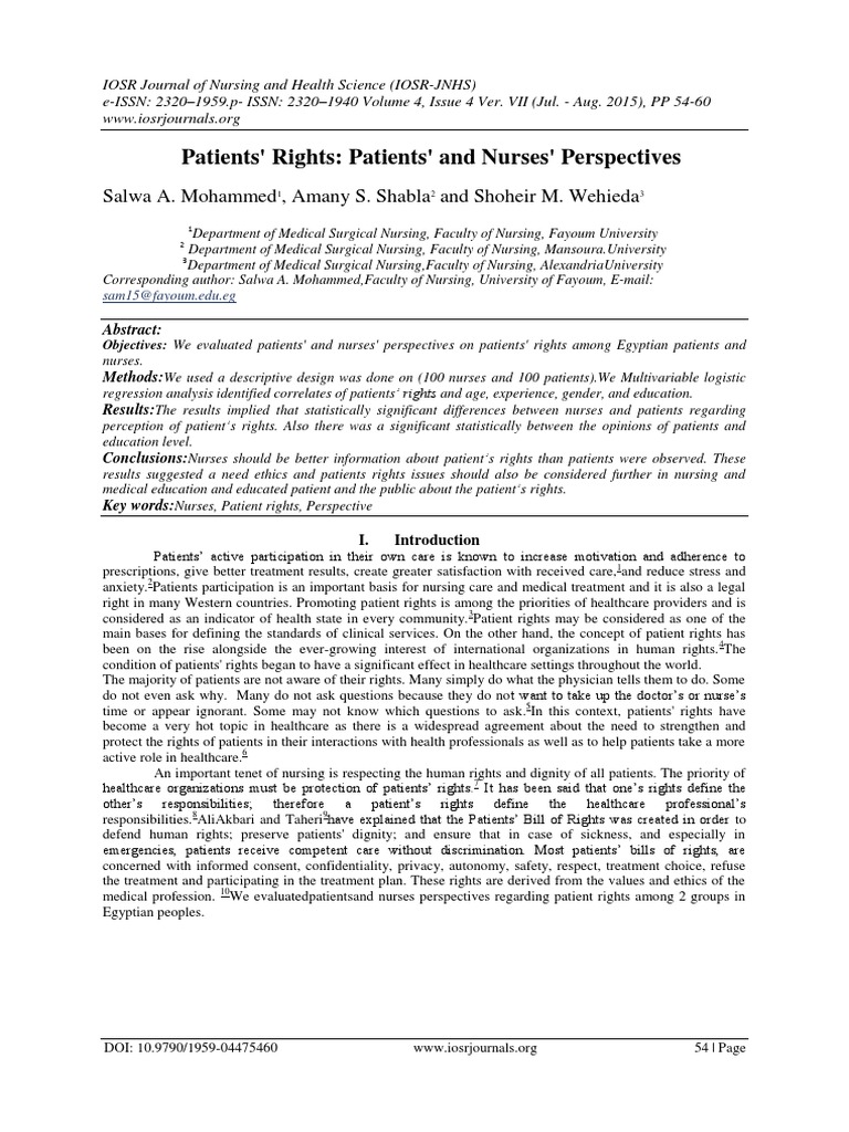Patients' Rights: Patients' and Nurses' Perspectives | PDF | Patient ...