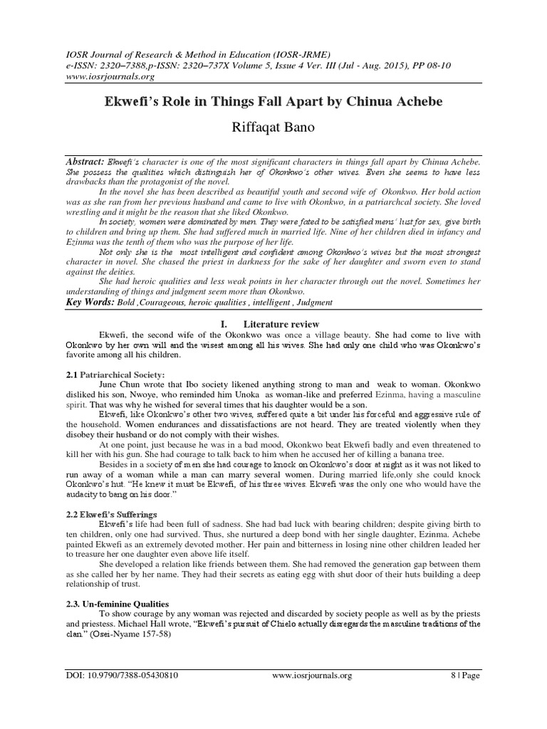 Ekwefi’s Role in Things Fall Apart by Chinua Achebe | Fiction & Literature