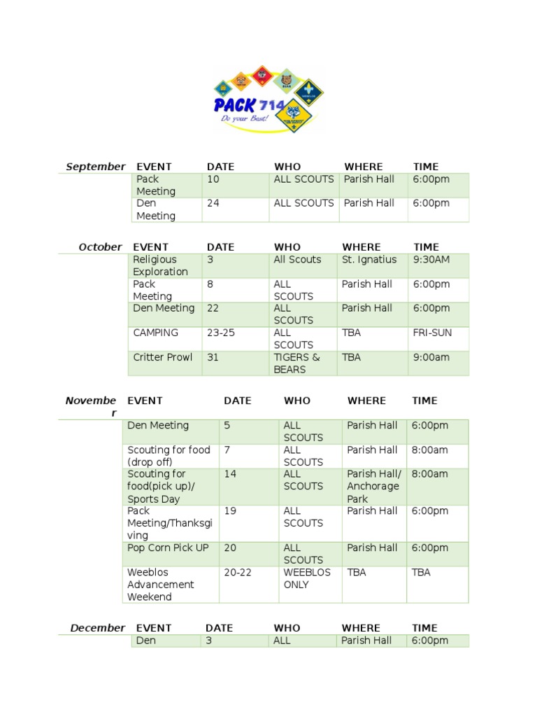Scout Meeting Schedule 2023-2024 | PDF | Social Science
