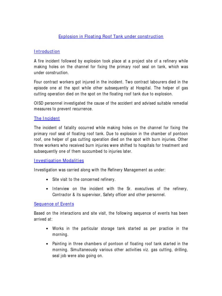 Floating Roof Tank Explosion Incident | PDF | Explosion | Paint