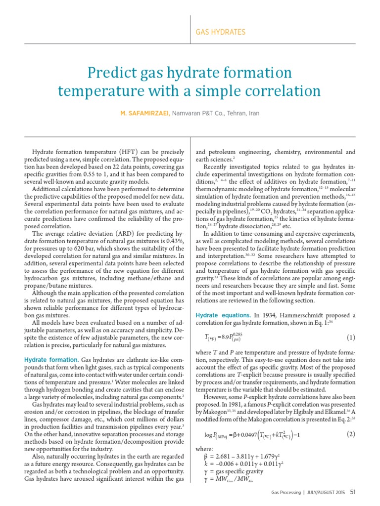 Predicting Gas Hydrate Formation Temperature | PDF | Gases | Physical ...