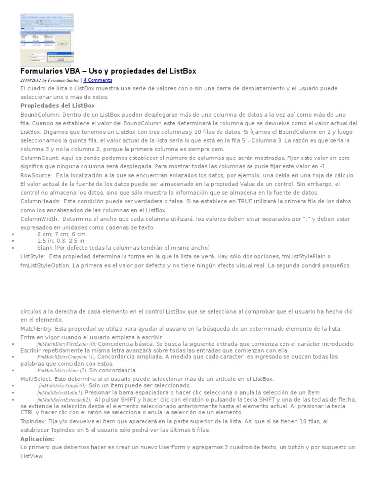 Formularios Vba Listbox Pdf Microsoft Excel Estructura De Datos 