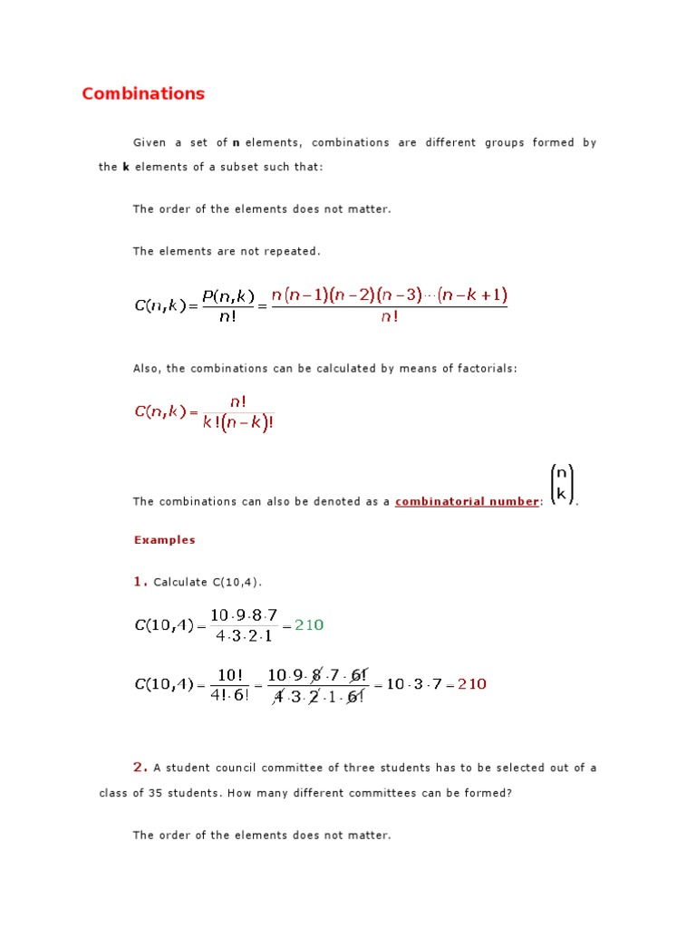 Combinations: Combinatorial Number | PDF