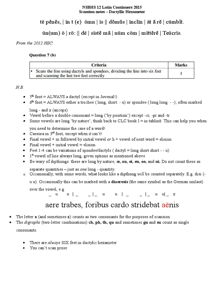 Dactylic Hexameter Scansion Guide | PDF | Foreign Language Studies | Poetry