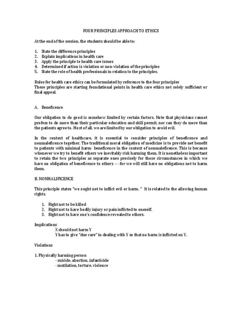Four Principles Approach To Ethics | PDF | Autonomy | Bioethics Four Principles Approach To Ethics | PDF | Autonomy | Bioethics