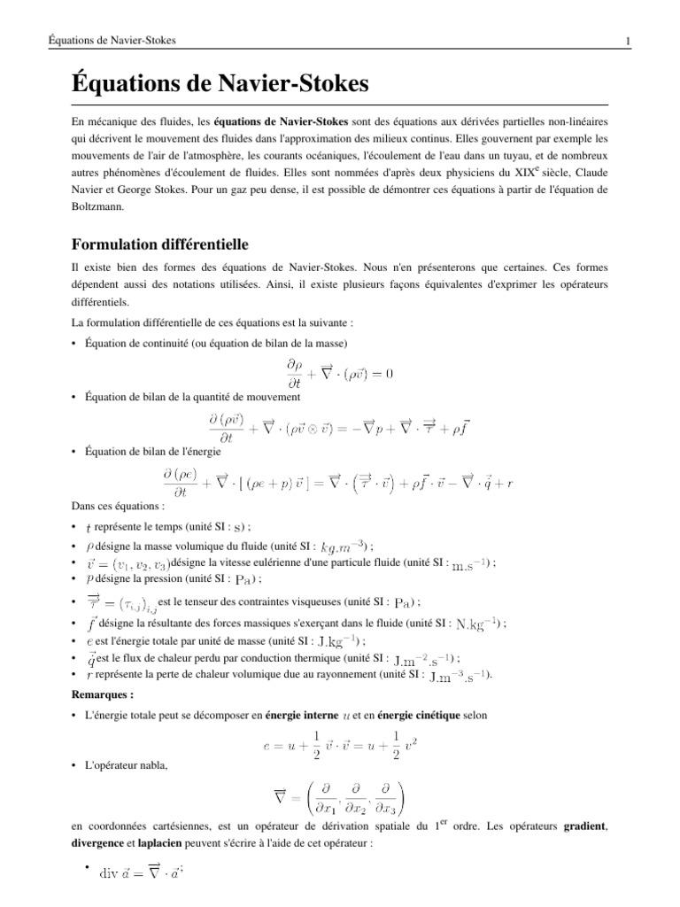 Équations de Navier-Stokes en Mécanique des Fluides | PDF | Fluide ...