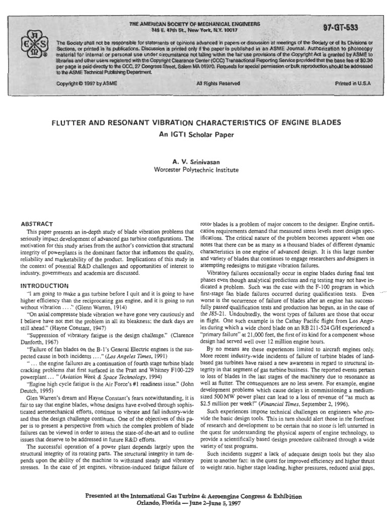 Flutter and Resonant Vibration Characteristics of Engine Blades | PDF ...