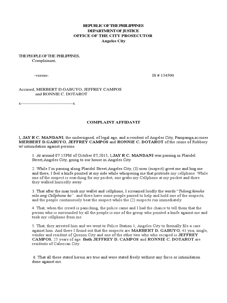 Complaint Affidavit Sample | PDF