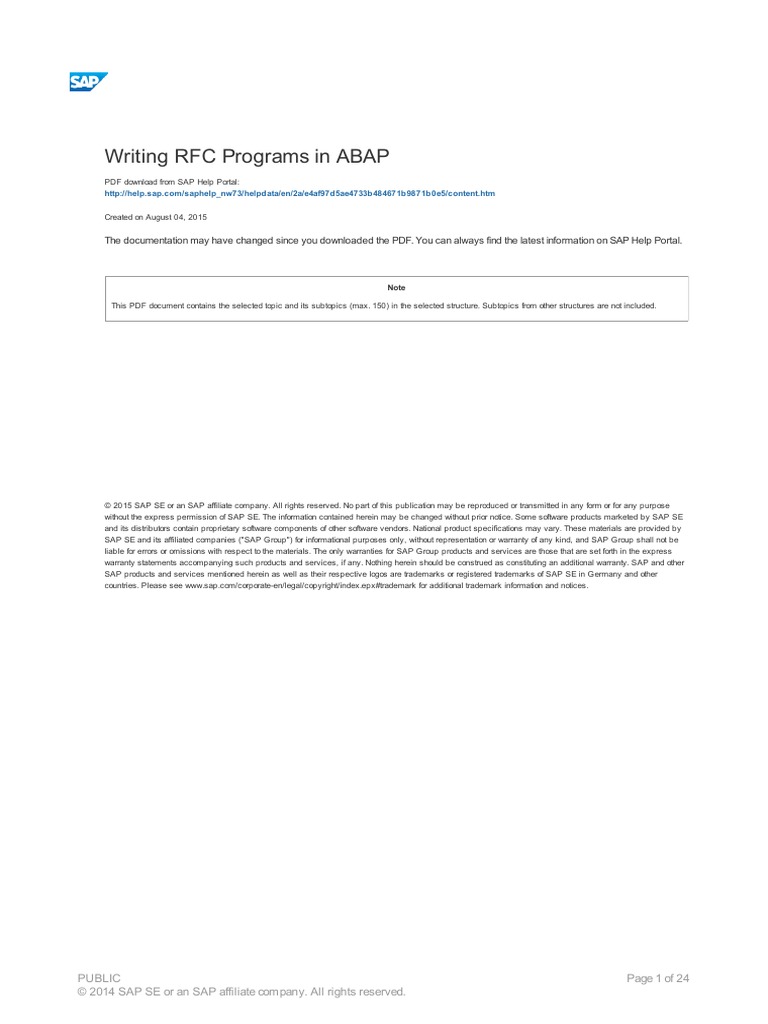 Sap Nw73 Connectivity Rfc 03 Writing Rfc Programs In Abap En 2a Download Free Pdf Subroutine