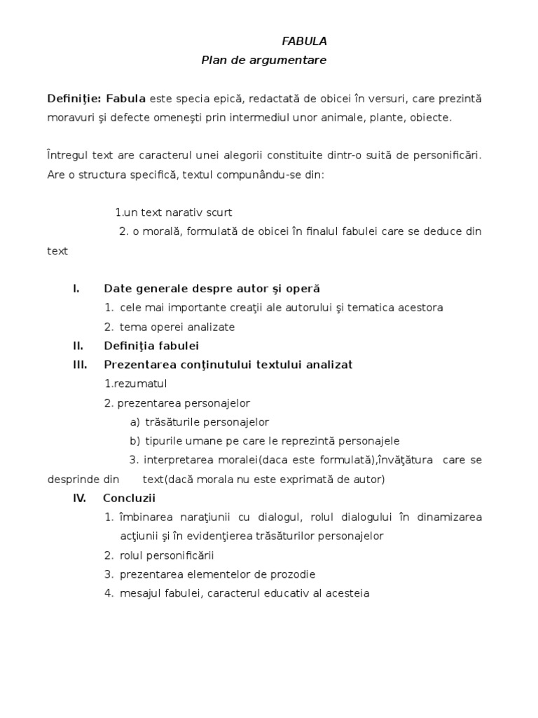 Fabula - Plan de Argumentare | PDF