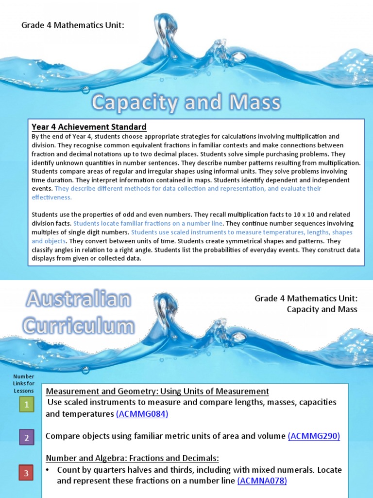 Year 4 Maths: Capacity and Mass | PDF | Litre | Mass