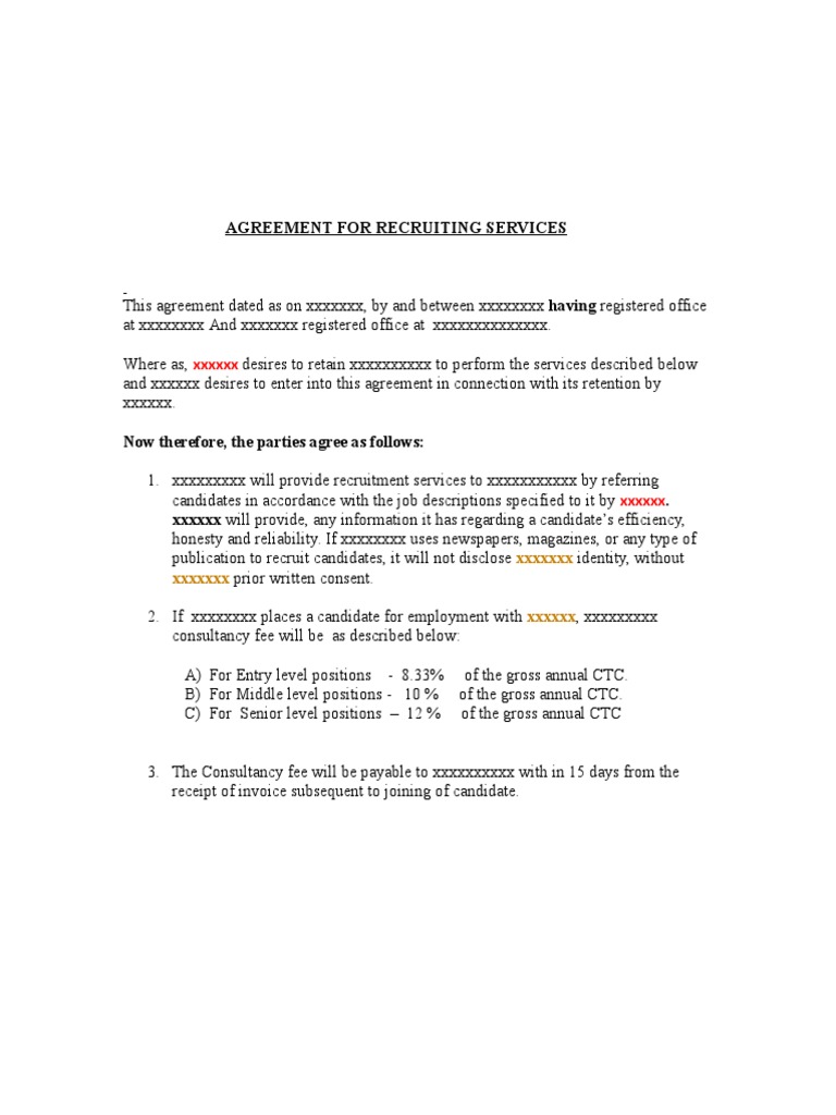 Agreement For Recruiting Services. | PDF | Recruitment | Employment