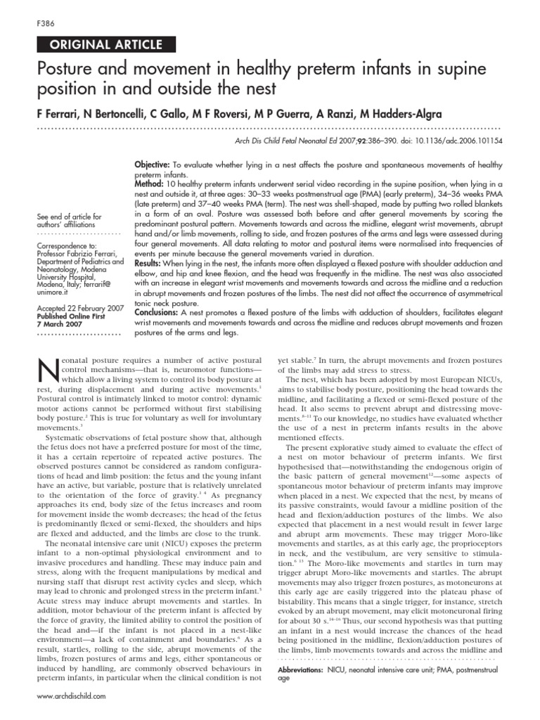 Posture and Movement in Healthy Preterm Infants in Supine Position in ...