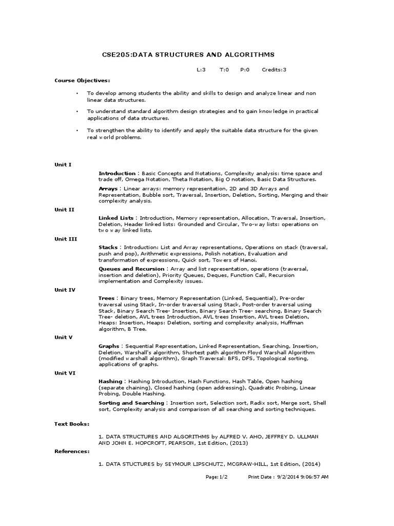 Cse205:Data Structures and Algorithms: Course Objectives | PDF | Discrete Mathematics ...