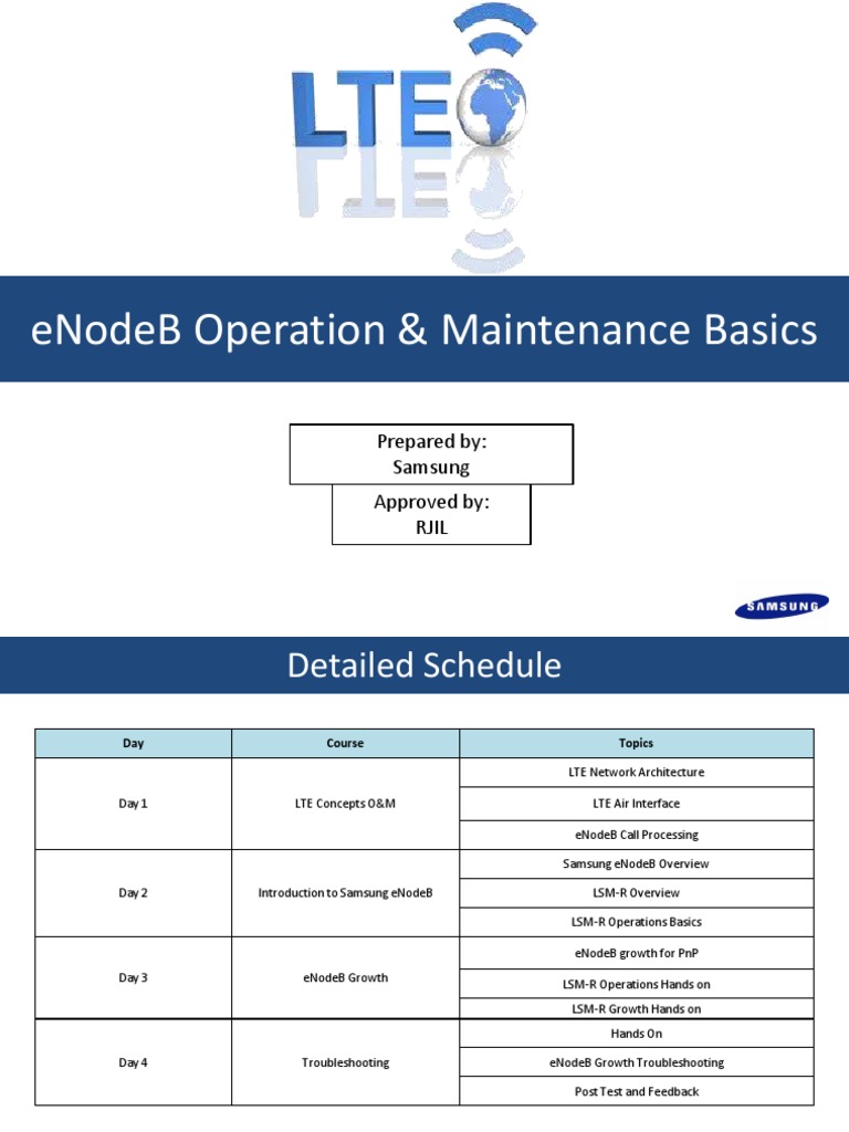 Enodeb Operation & Maintenance Basics: Prepared By: Samsung Approved By: Rjil | PDF