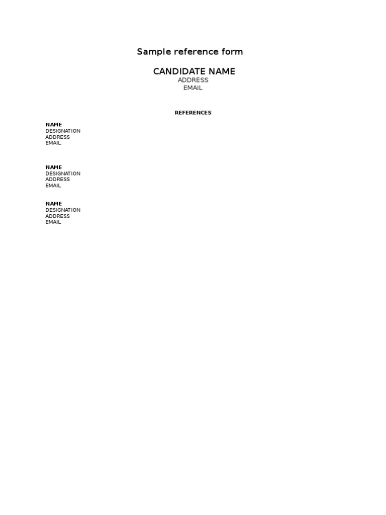 Sample Reference Form Candidate Name: Address Email | PDF | Art
