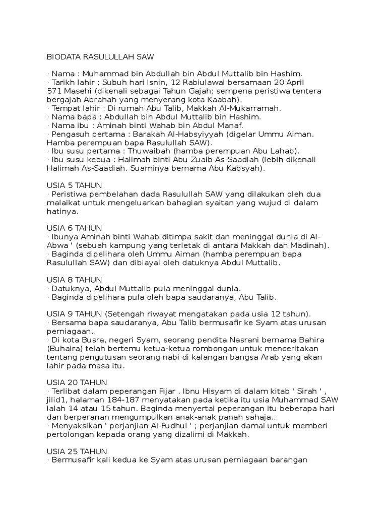 Biodata Rasulullah Saw | PDF | Agama & Spiritualitas