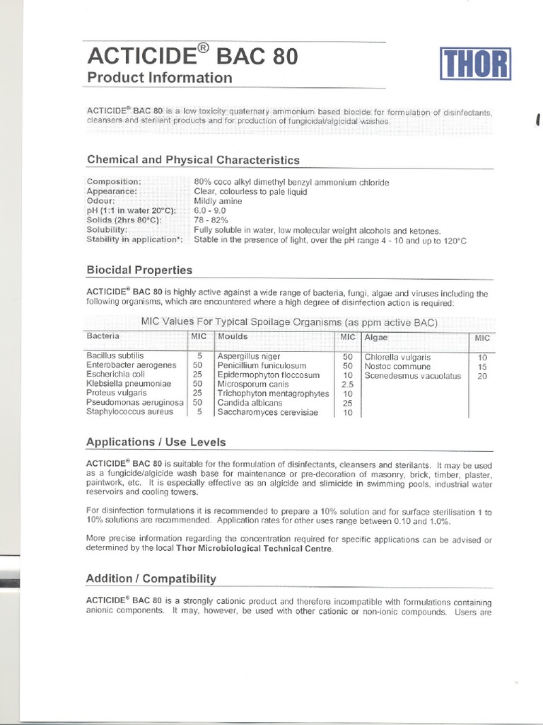 Acticide BAC 80, TD | PDF | Disinfectant | Packaging And Labeling