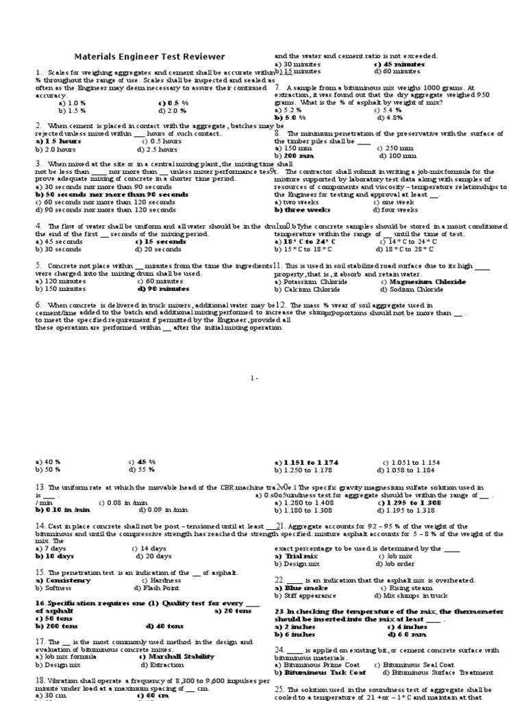 Materials Engineer Test Reviewer 1 | PDF | Asphalt | Road Surface