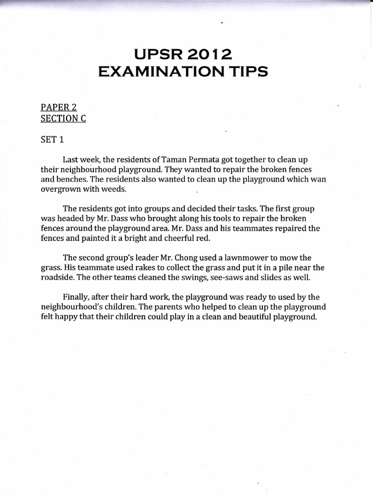 Sample UPSR Essay 2014 | PDF